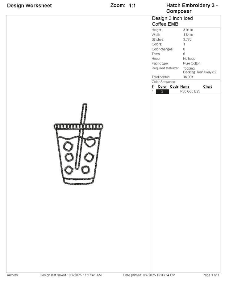 Iced Coffee Outline | Machine Embroidery File Download - Etsy