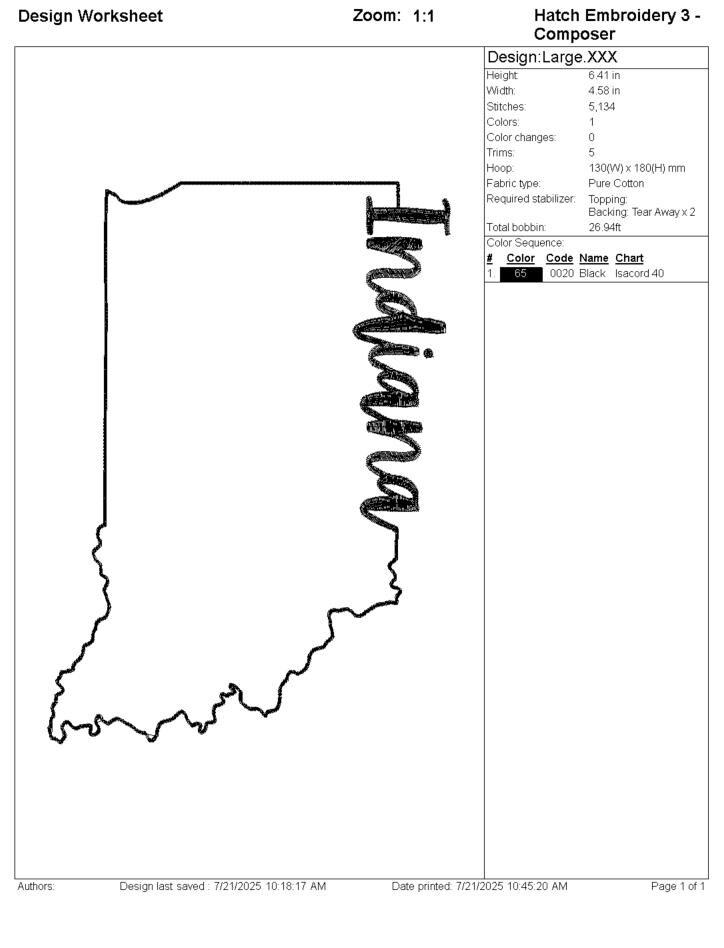 State Name | Indiana Outline| Machine Embroidery File Download | Script ...