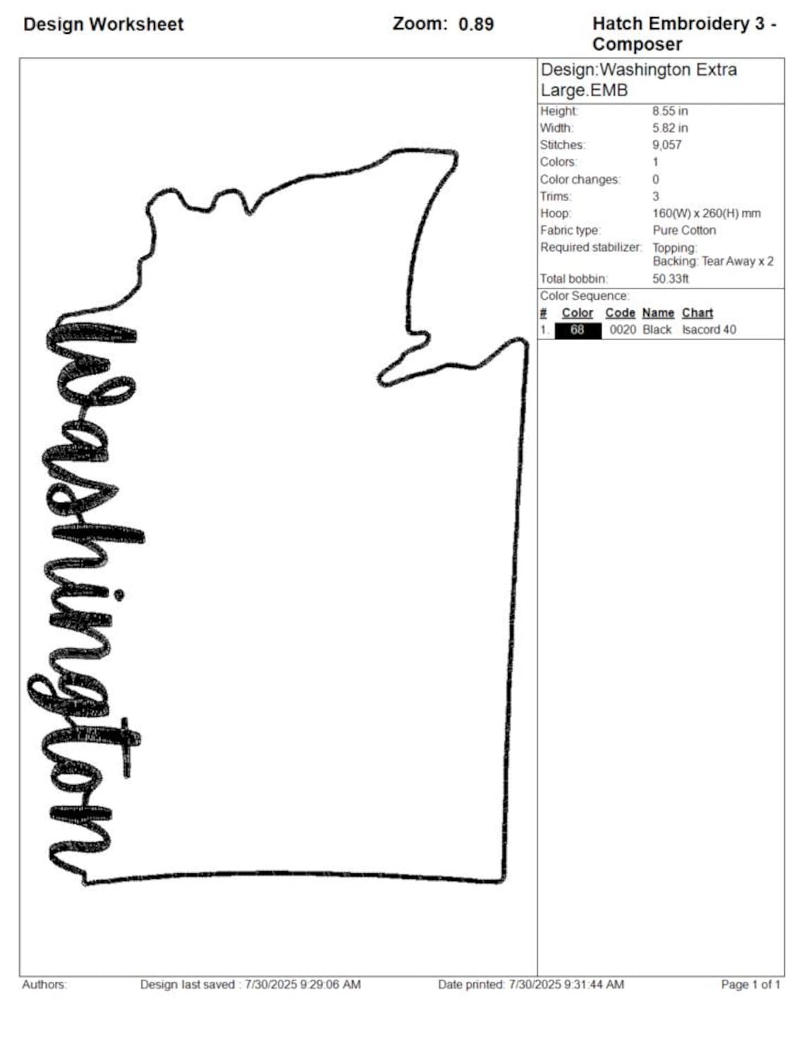 State Name | Washington Outline| Machine Embroidery File Download ...