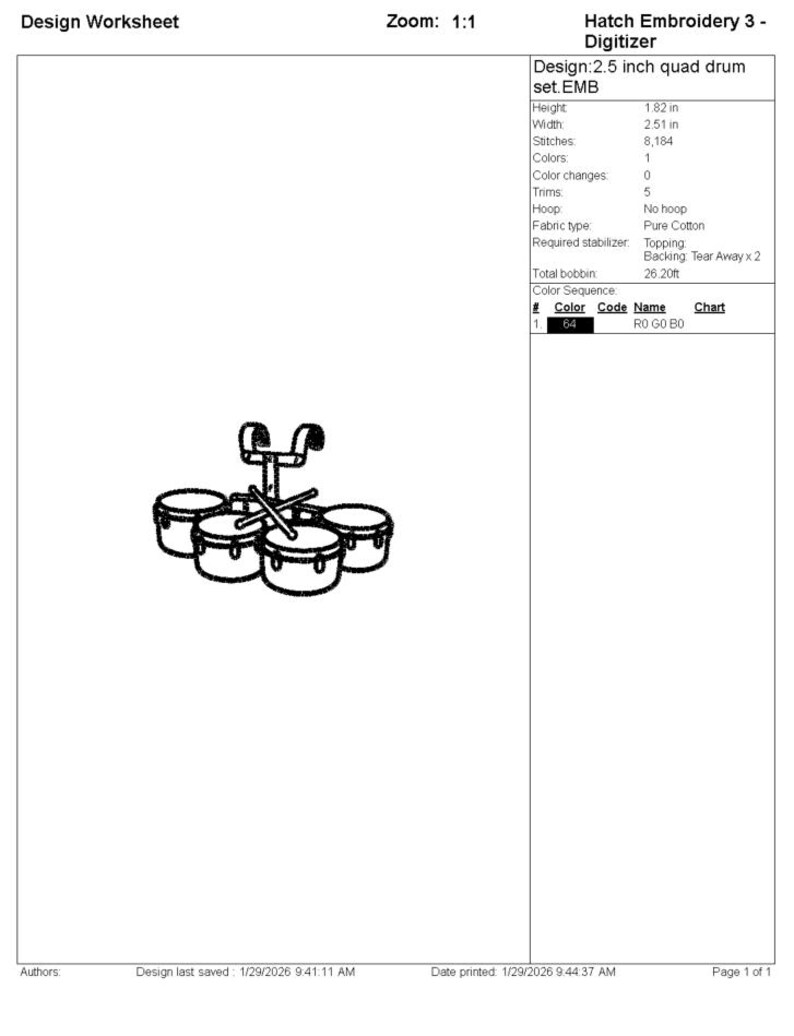Quad Drum Set Outline Machine Embroidery Design | 9 Sizes - Etsy