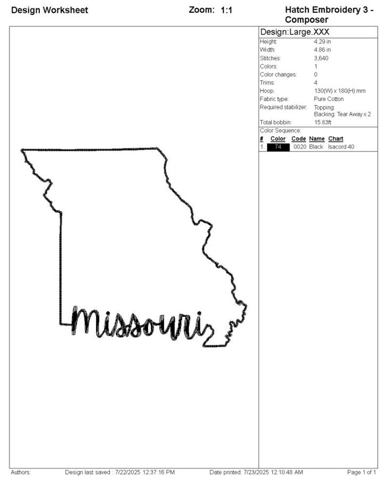 State Name | Missouri Outline| Machine Embroidery File Download ...