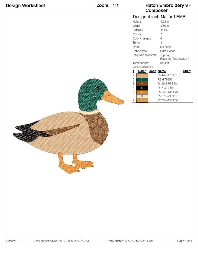 Mallard Design | Duck Machine Embroidery File Download | 5 Sizes - Etsy