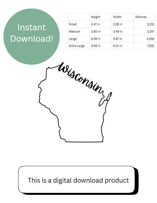 State Name | Wisconsin Outline | Machine Embroidery File Download ...