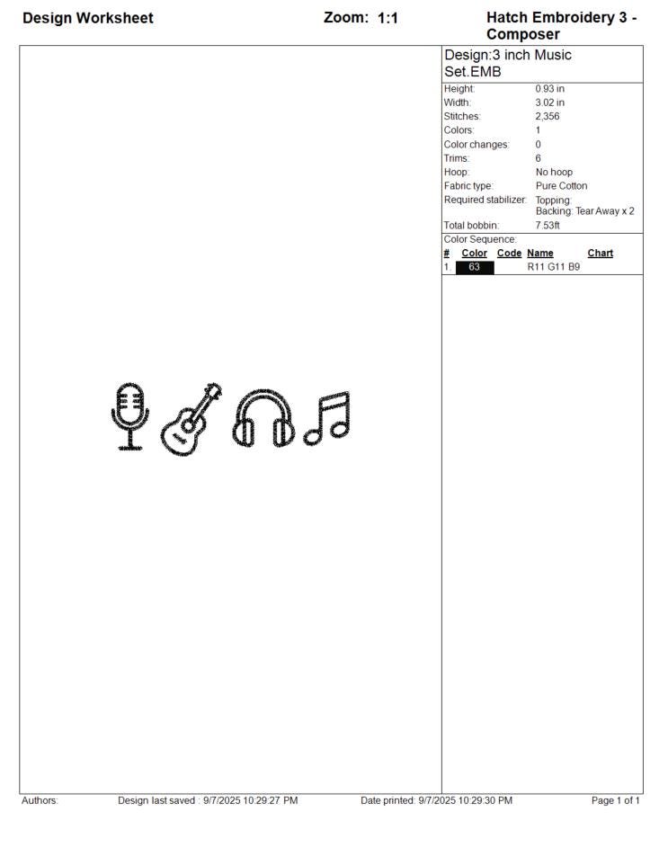 Music Set Outline Machine Embroidery Design (digital Download, Multiple ...