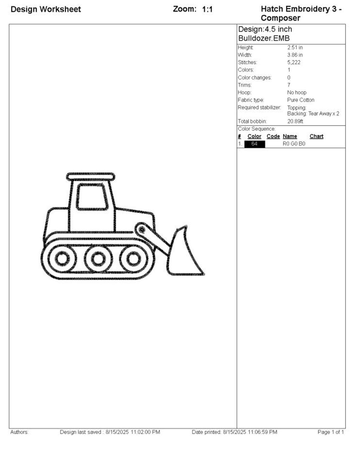 Construction Vehicle | Bulldozer Outline | Machine Embroidery File ...