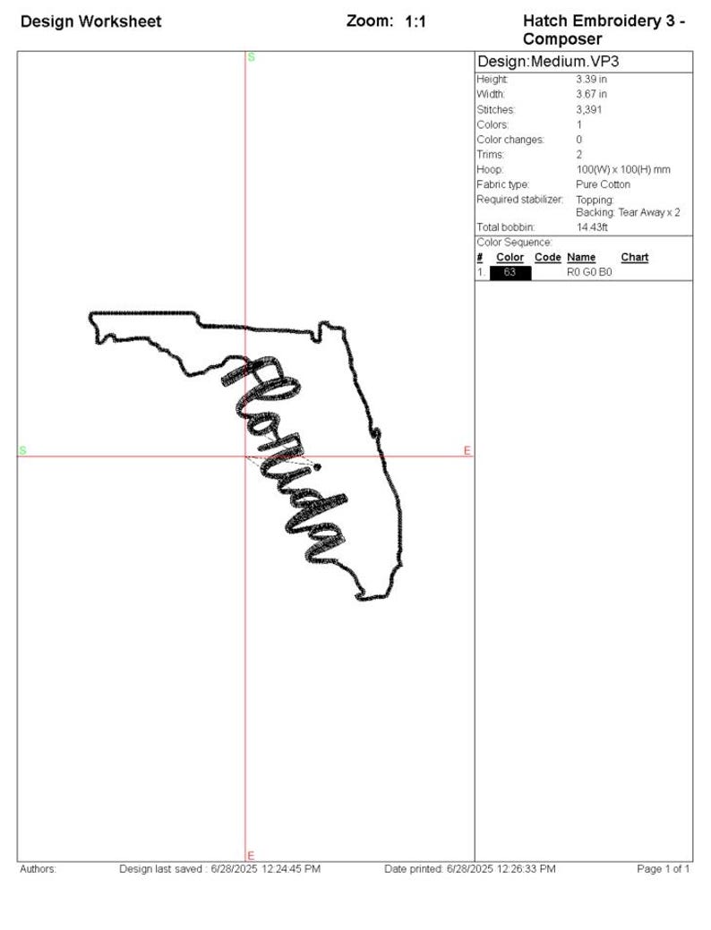 State Name | Florida Outline | Machine Embroidery File Download ...