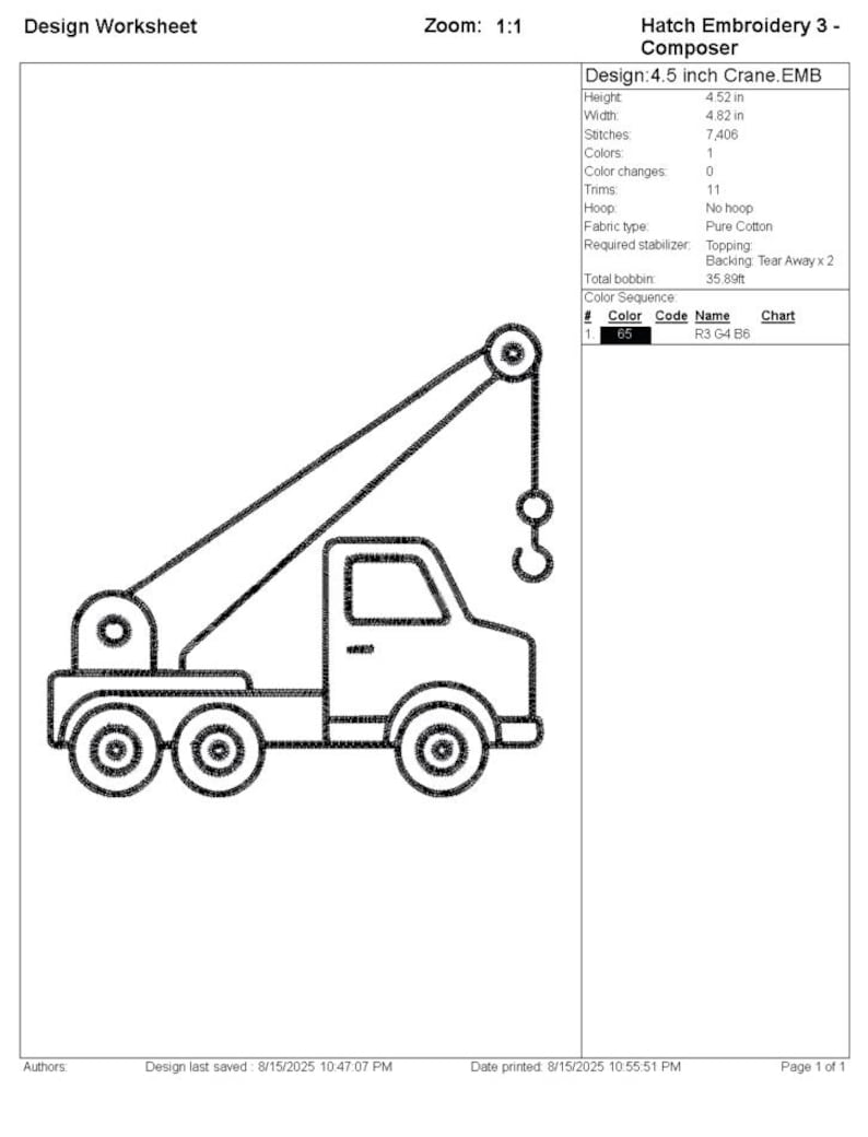 Construction Vehicle | Crane Outline | Machine Embroidery File Download ...
