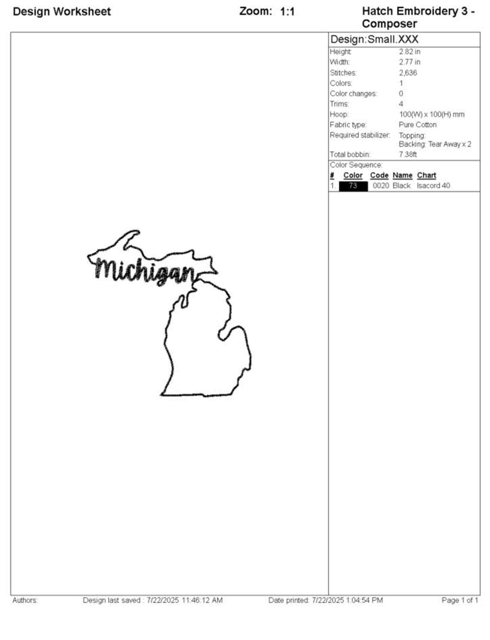 State Name | Michigan Outline| Machine Embroidery File Download ...