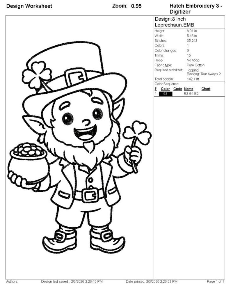 Leprechaun Outline Machine Embroidery File Download | 7 Sizes - Etsy