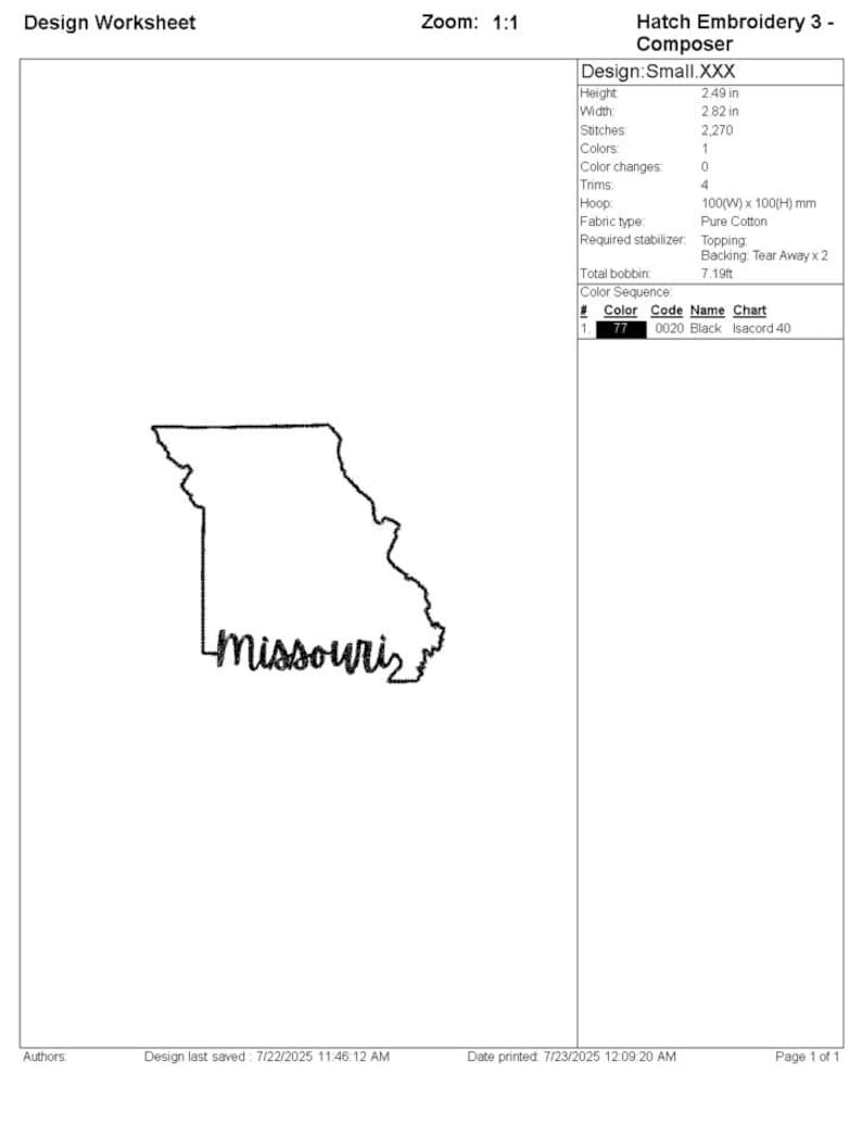 State Name | Missouri Outline| Machine Embroidery File Download ...