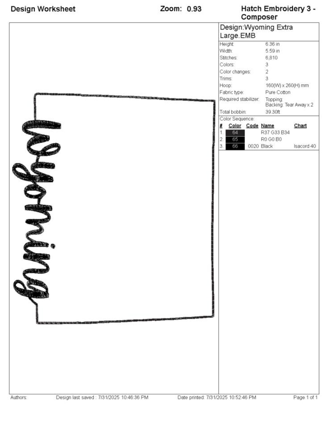State Name | Wyoming Outline| Machine Embroidery File Download | Script ...
