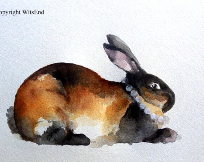 Bunny Rabbit Watercolor Painting Pearls and Sable Original Nursery Art ...