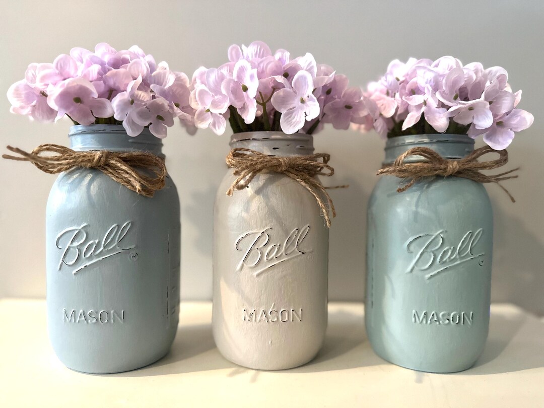 Painted Distressed Mason Jar Set of Three - Etsy