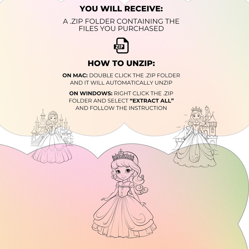 Princess Coloring Pages | 6 Digital Pages for Kids | Printable Activity ...