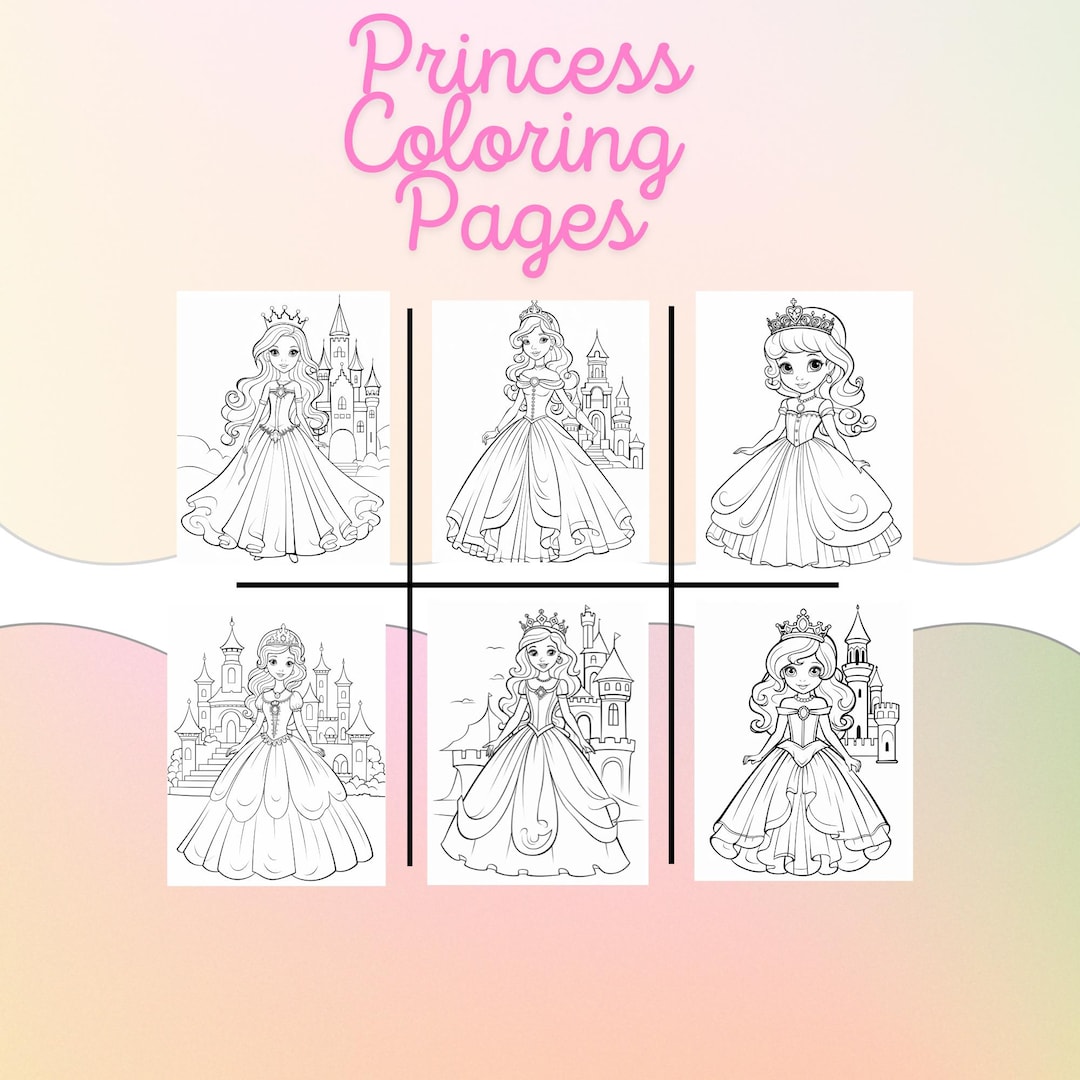 Princess Coloring Pages | 6 Digital Pages for Kids | Printable Activity ...
