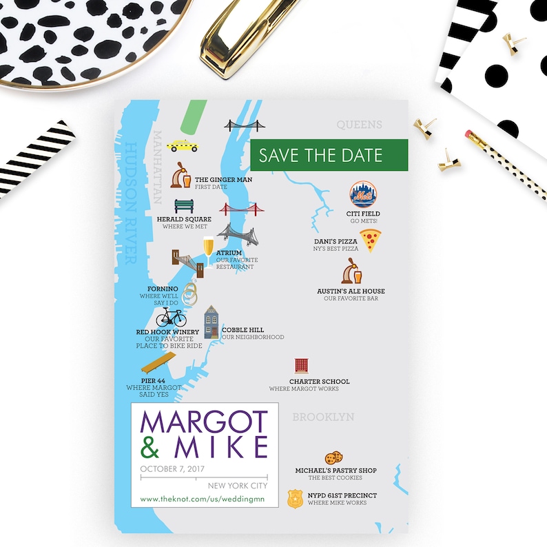 Save the Date Map Custom Illustrated Itinerary Wedding | Etsy