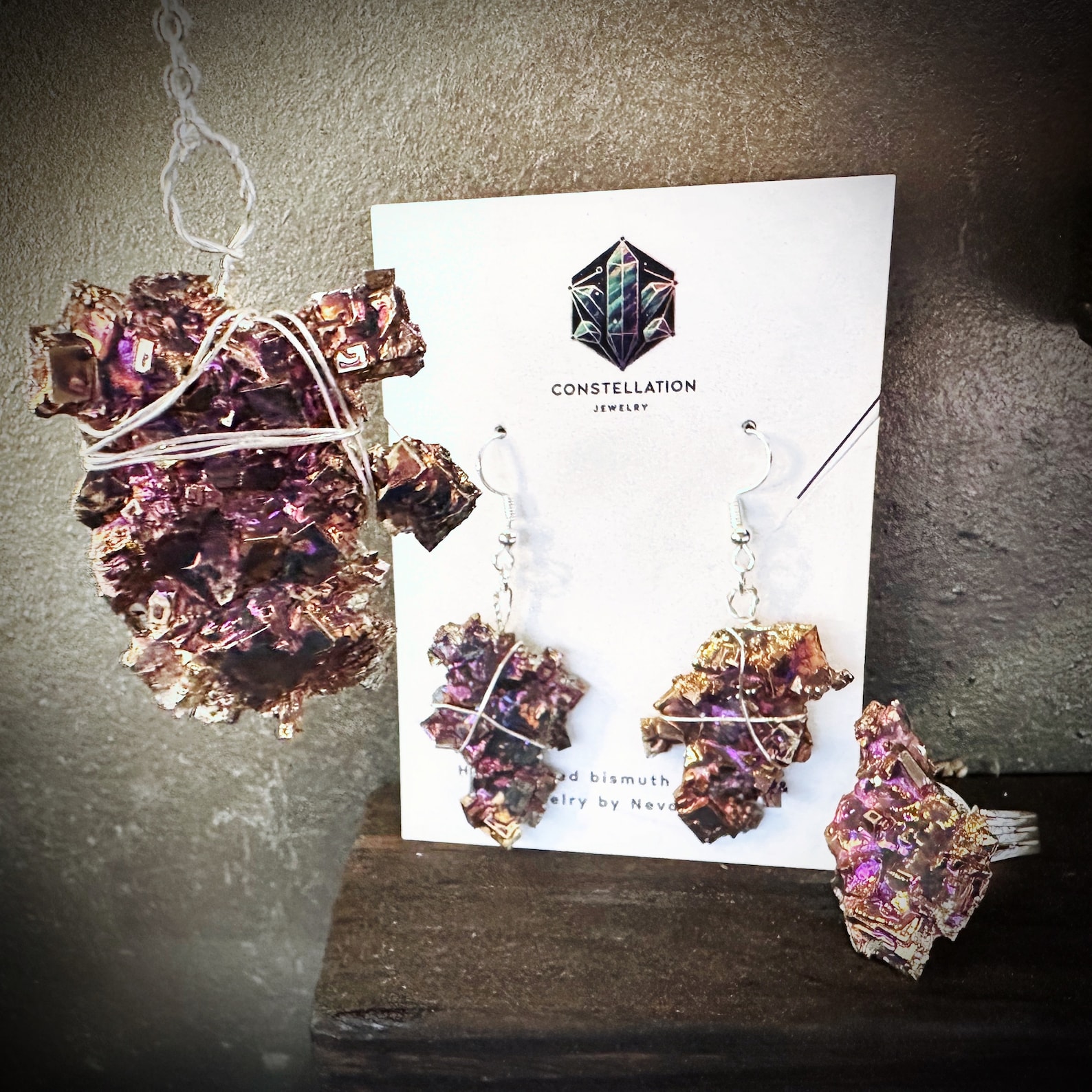 Handcrafted Iridescent Bismuth Crystal Jewelry Set With Necklace ...