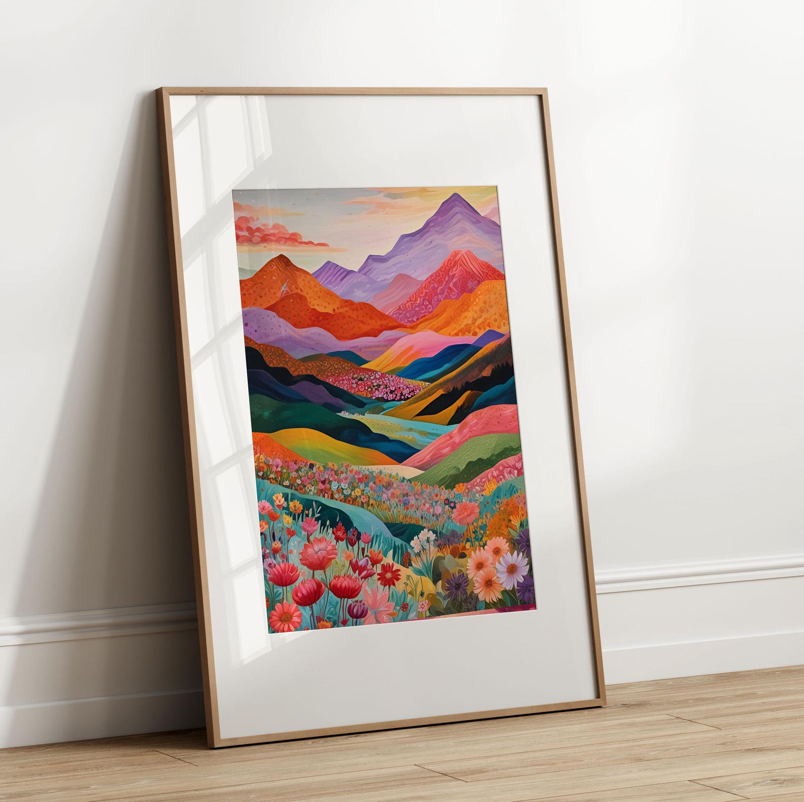 Colorful Mountain Landscape Digital Download, Vibrant Floral Valley ...