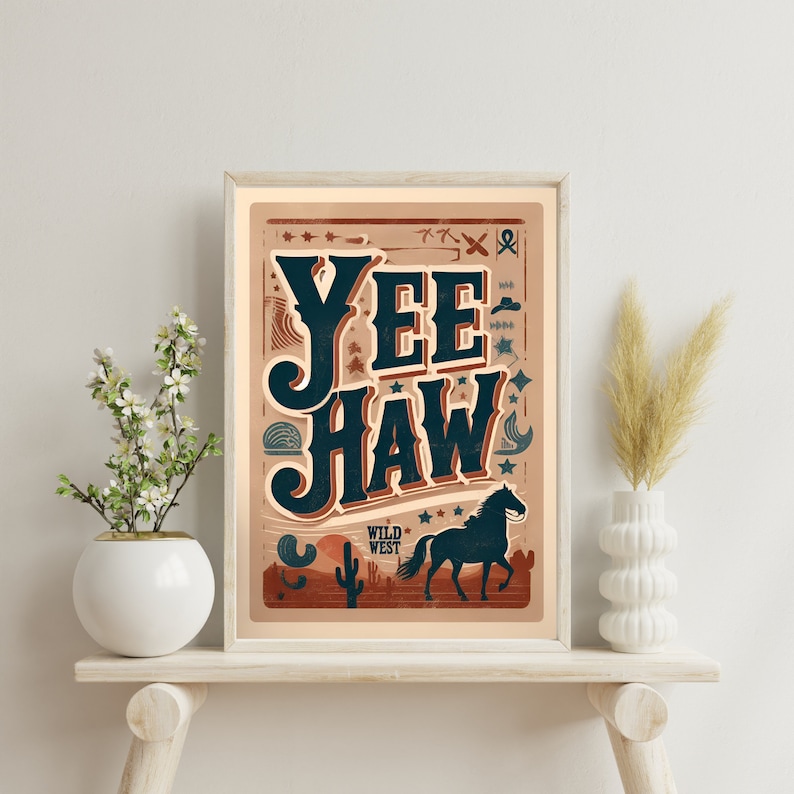 Yee Haw Typography Art Print, Cowboy Theme, Western Wall Art - Etsy