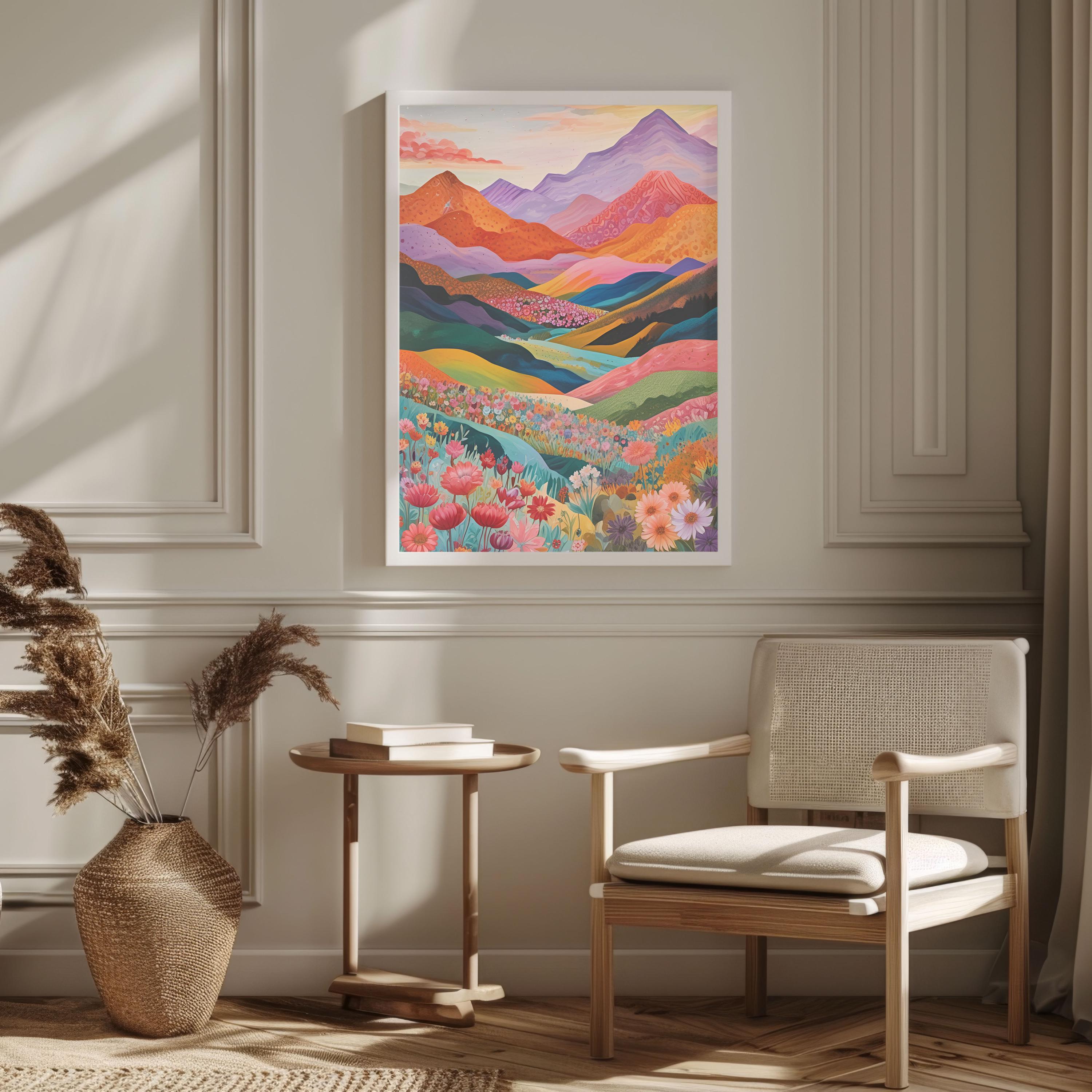 Colorful Mountain Landscape Digital Download, Vibrant Floral Valley ...
