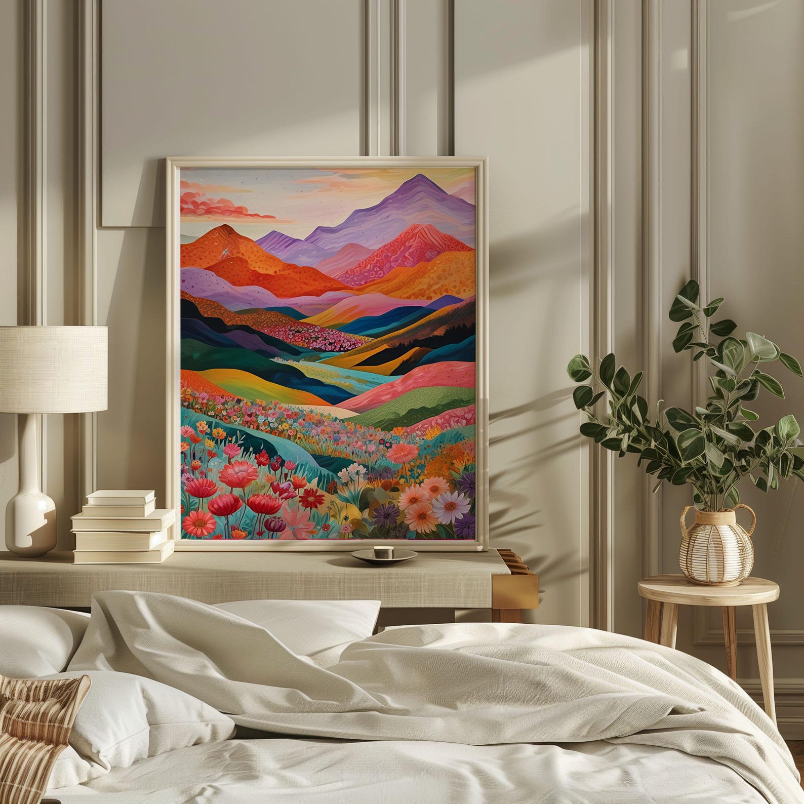 Colorful Mountain Landscape Digital Download, Vibrant Floral Valley ...