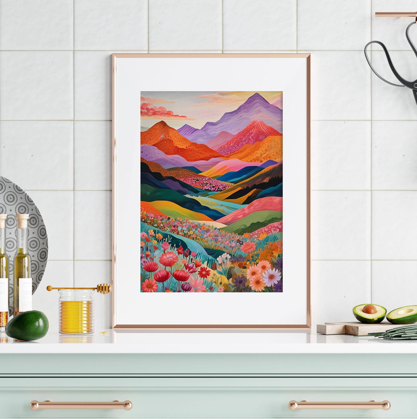 Colorful Mountain Landscape Digital Download, Vibrant Floral Valley ...