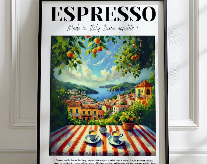 Coffee Poster, Italian Espresso Print, Kitchen Decor, Retro Coffee Art ...