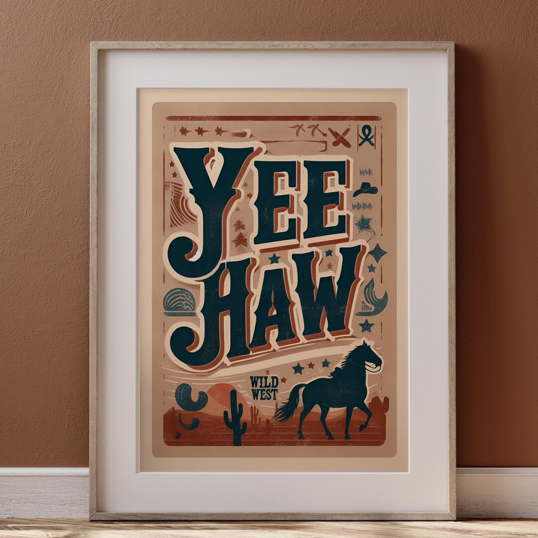 Yee Haw Typography Art Print, Cowboy Theme, Western Wall Art - Etsy