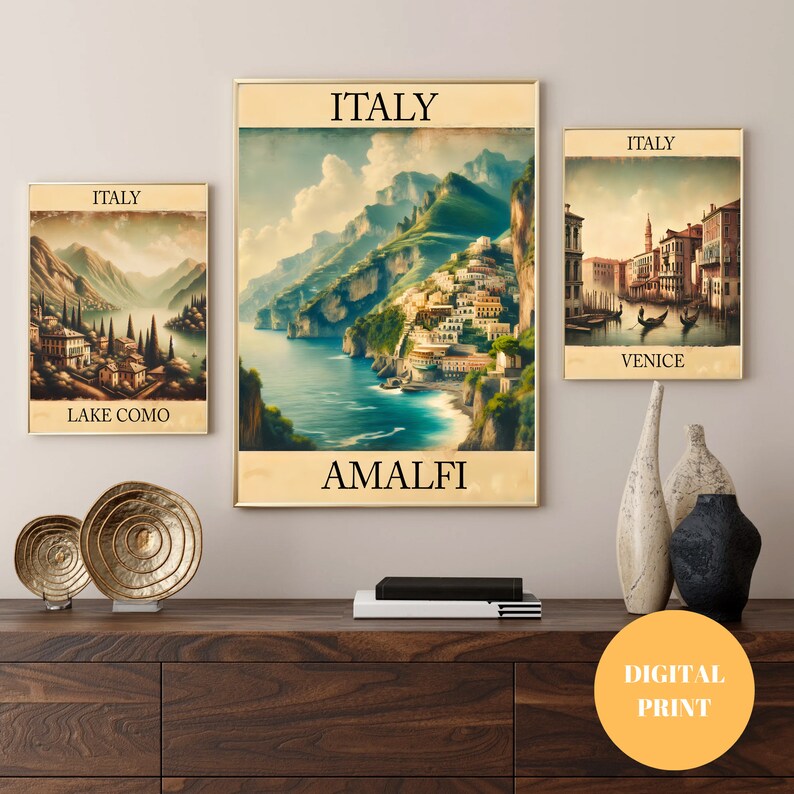 Vintage Amalfi Coast Italy Travel Poster - Scenic Seaside Art Print - Etsy