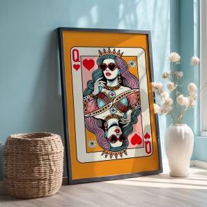 Pop Art Queen of Hearts Poster, Lucky You Wall Art, Dopamine Wall Decor ...
