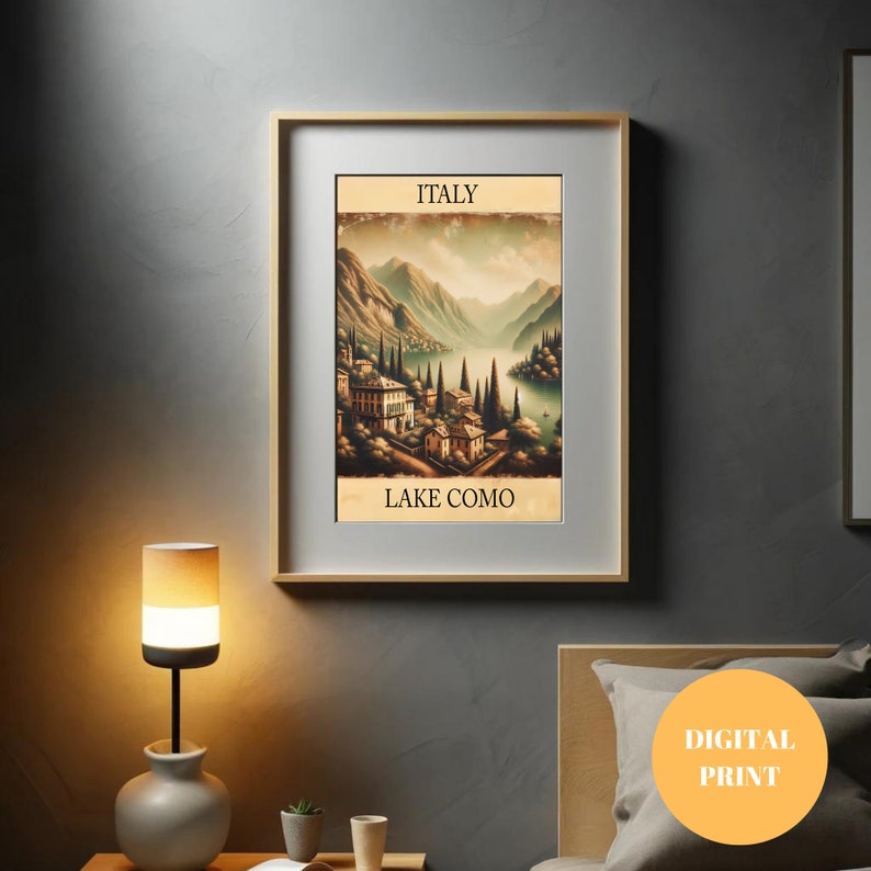 Vintage Lake Como Italy Travel Poster - Scenic Landscape Art Print ...