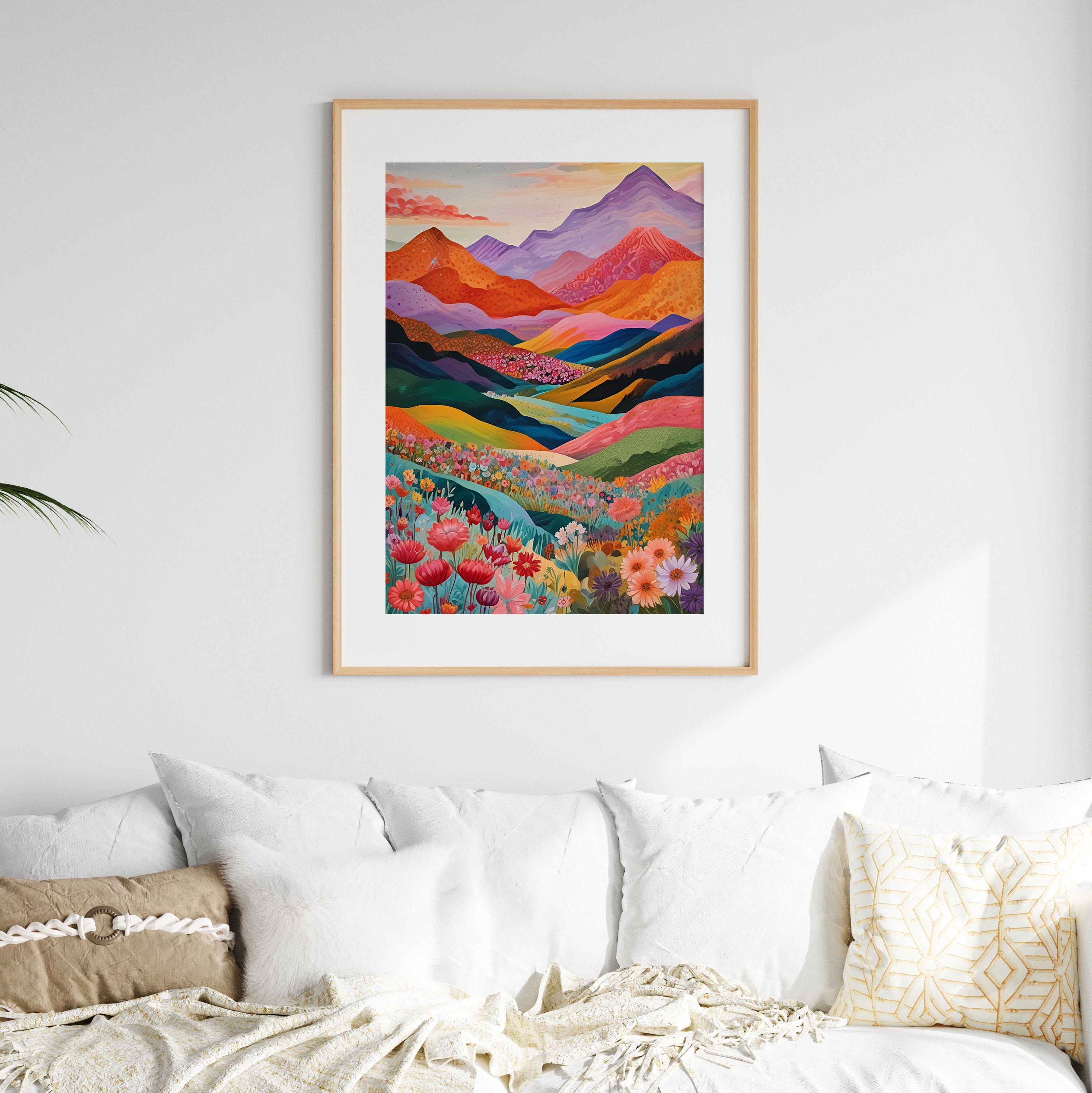 Colorful Mountain Landscape Digital Download, Vibrant Floral Valley ...