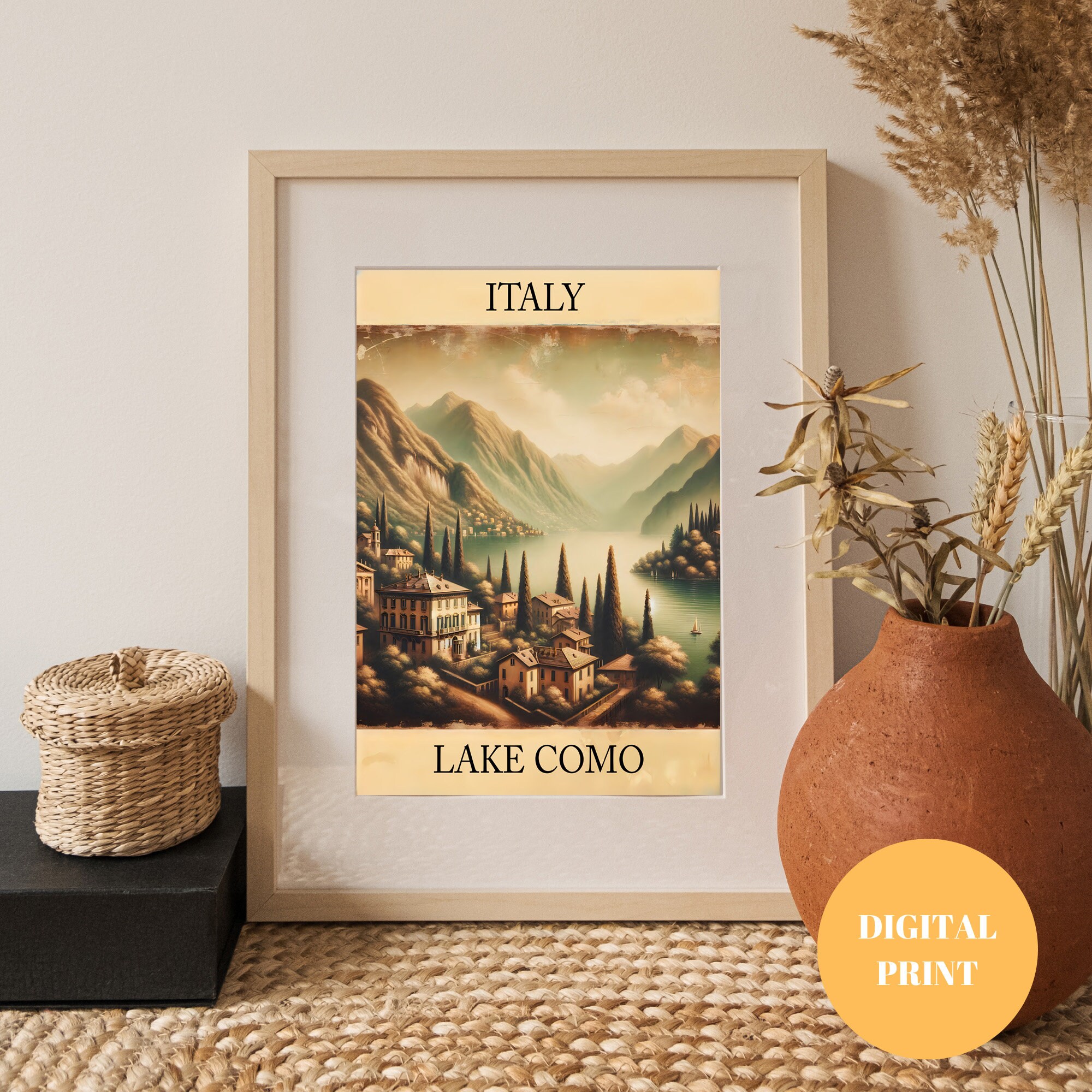 Vintage Lake Como Italy Travel Poster Scenic Landscape Art Print Wall ...