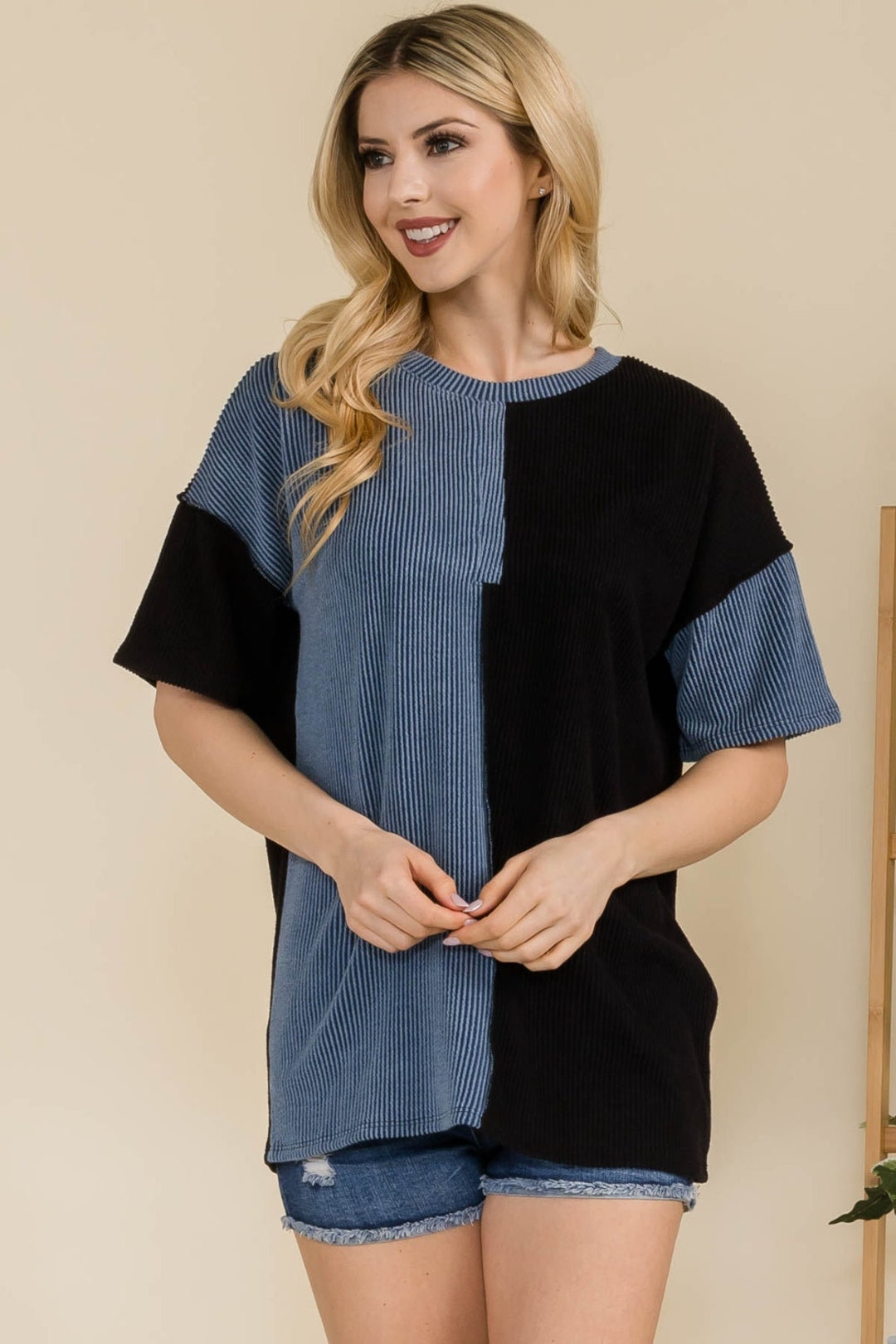 Celeste Full Size Ribbed Color Block Short Sleeve T-shirt - Etsy