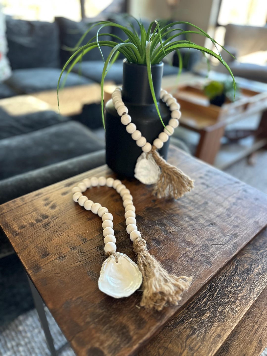 Handmade Beaded Tassel With Oyster Shell Accent-coastal Decor for Doors ...