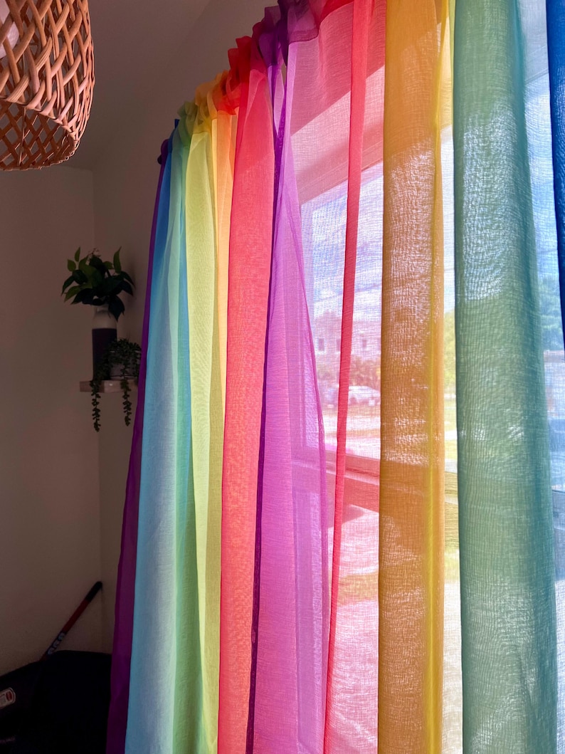 Colorful Rainbow Sheer Curtains for Kitchen, Dining Room, Kids Room ...