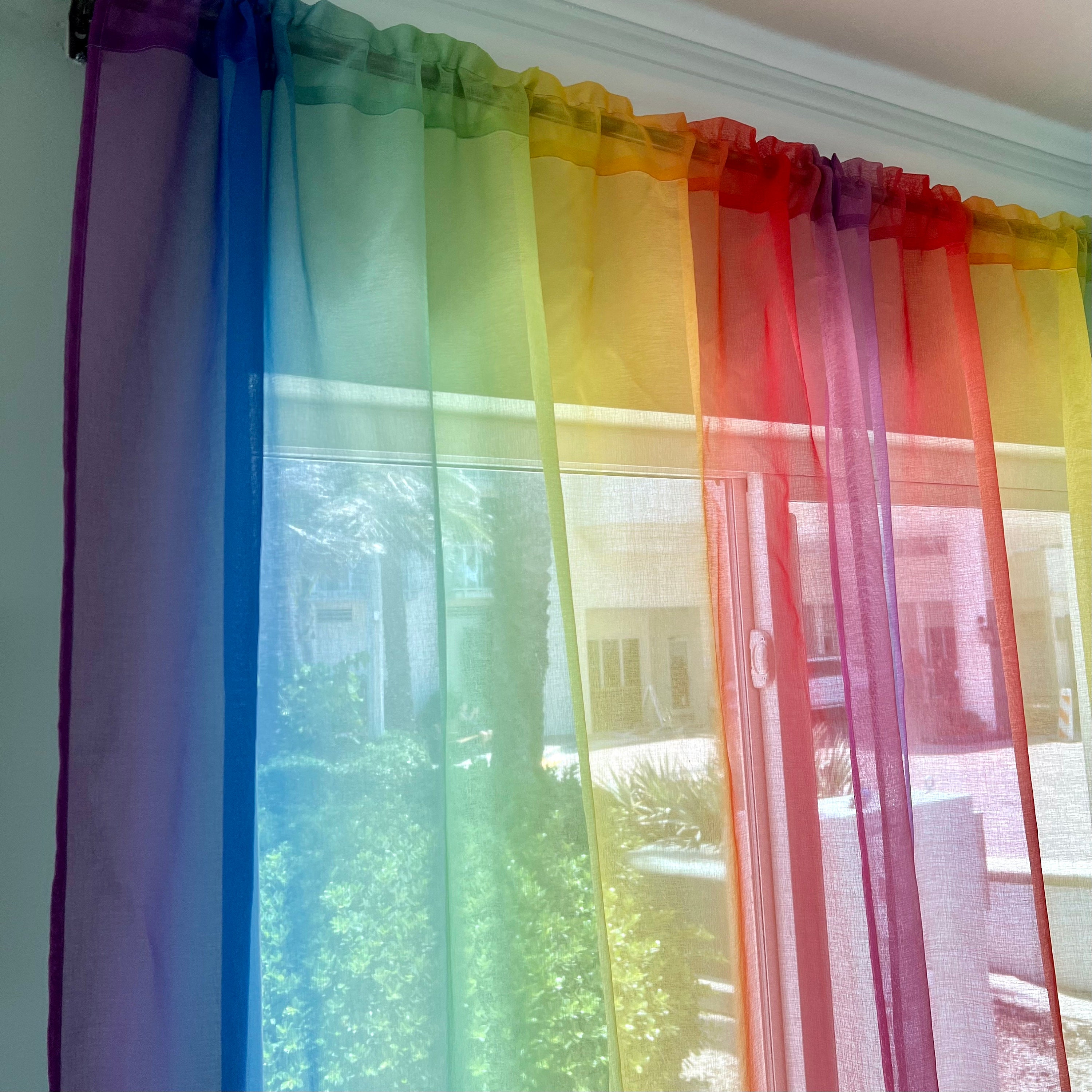 Gradient Colorful Rainbow Sheer Curtains for Kitchen, Dining Room ...