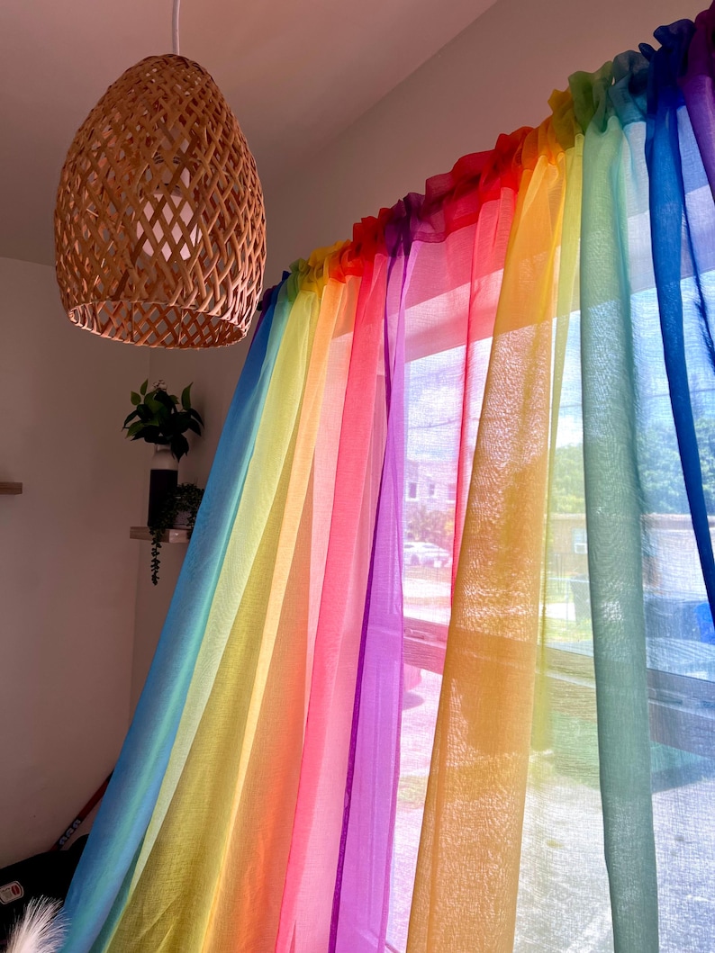 Colorful Rainbow Sheer Curtains for Kitchen, Dining Room, Kids Room ...