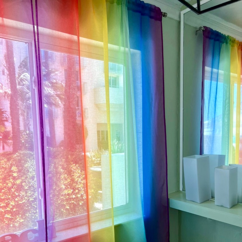 Gradient Colorful Rainbow Sheer Curtains for Kitchen, Dining Room ...
