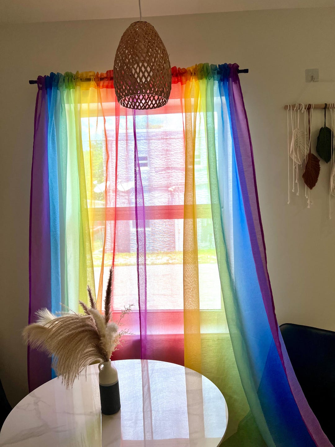 Colorful Rainbow Sheer Curtains for Kitchen, Dining Room, Kids Room ...