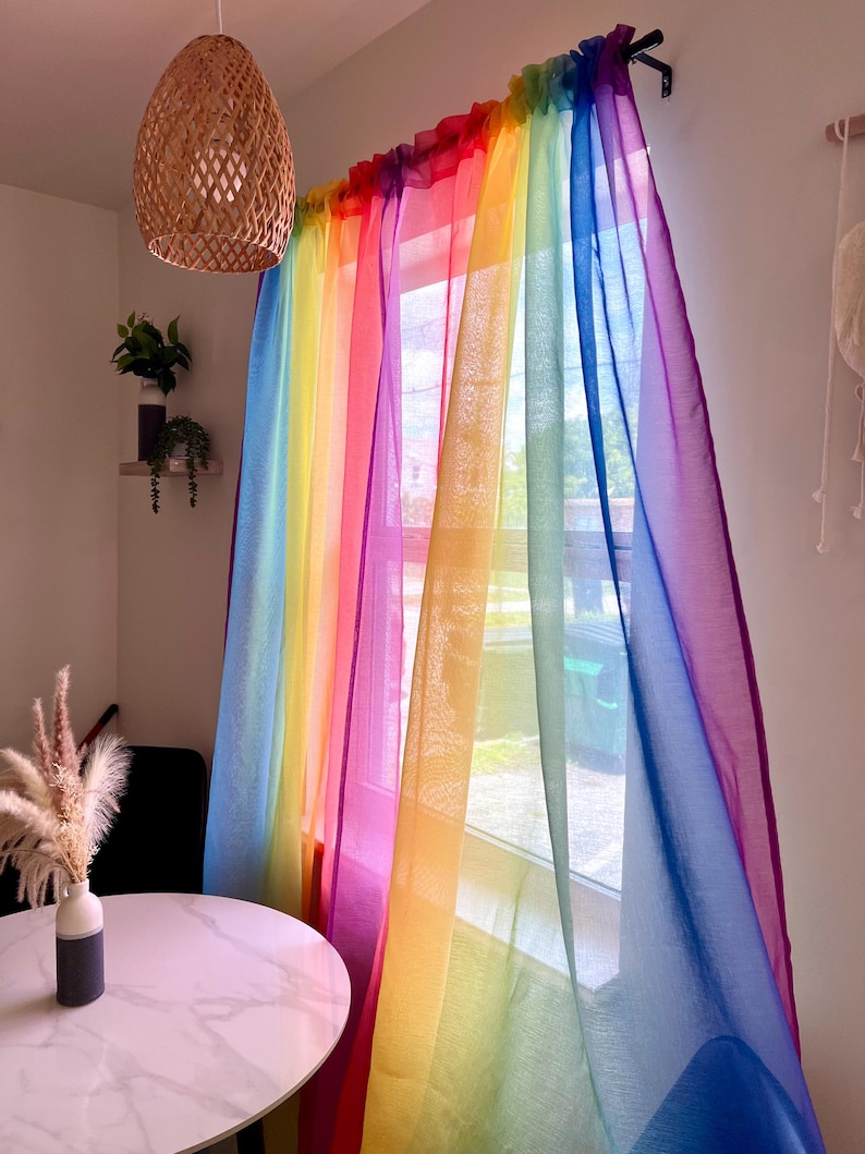 Colorful Rainbow Sheer Curtains for Kitchen, Dining Room, Kids Room ...
