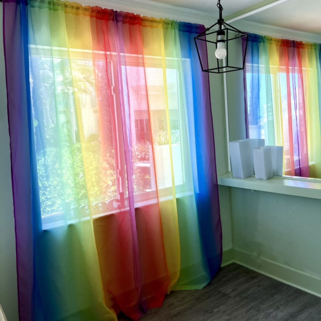 Gradient Colorful Rainbow Sheer Curtains for Kitchen, Dining Room ...