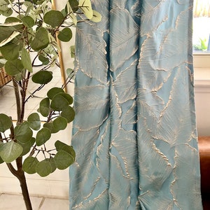 Modern Luxury Blue Green Jacquard Boho Leaves Curtains for Living Room ...