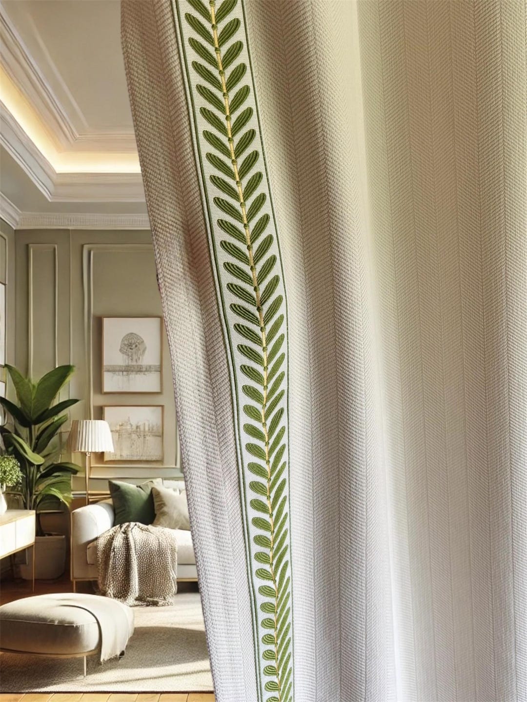 Blackout Luxury Elegant Thick Beige, Sage Green Curtains for Living ...