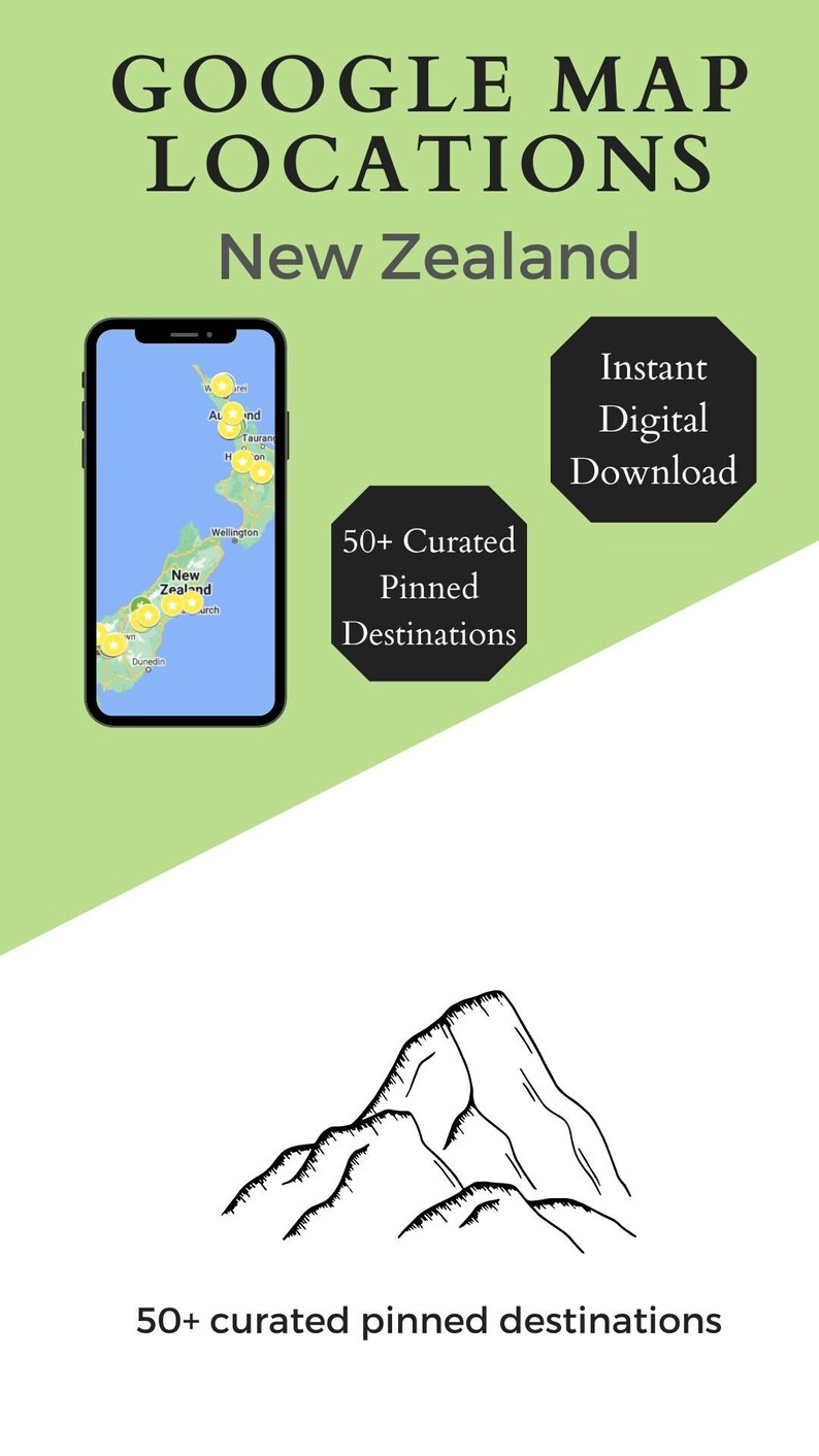 New Zealand Instant Digital Download Google Map Travel Planner Trip ...