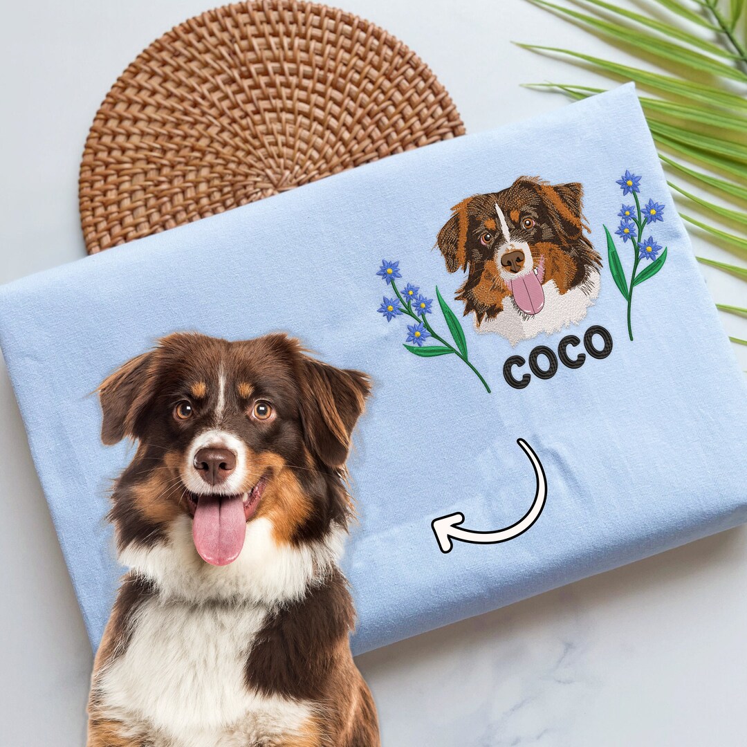 Custom Embroidered Dog Photo Sweatshirt, Custom Dog Face Embroidered ...