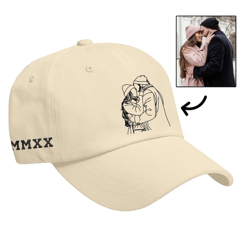 Custom Embroidered Outline Couples Hat From Photo, Couple Embroidery ...