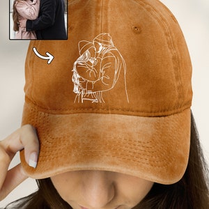 Custom Embroidered Outline Couples Hat From Photo, Couple Embroidery ...