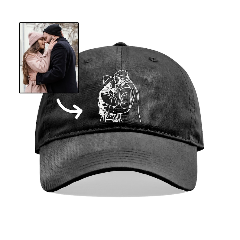 Custom Embroidered Outline Couples Hat From Photo, Couple Embroidery ...
