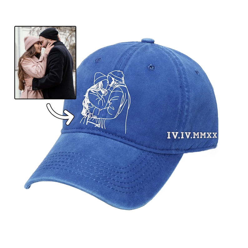 Custom Embroidered Outline Couples Hat From Photo, Couple Embroidery ...